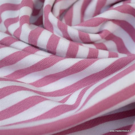 Tissu jersey à rayures Vieux rose et blanc Oeko tex au mètre