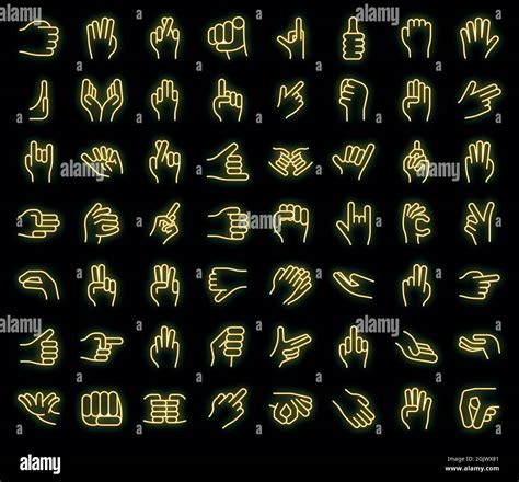 Hand Gestures Icons Set Outline Set Of Hand Gestures Vector Icons Neon