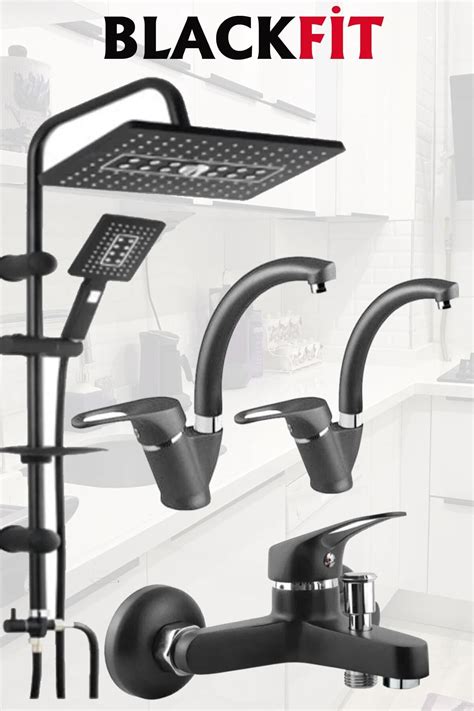 BlackFit Siyah Mix Robot Tepe Yağmurlama Duş Seti Duş Başlığı Banyo