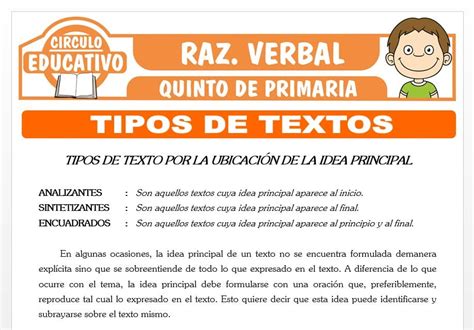 Tipos De Textos Para Quinto De Primaria Fichas GRATIS