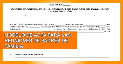 Formatos Acta De Reuniones De Aula Padres De Familia Materiales
