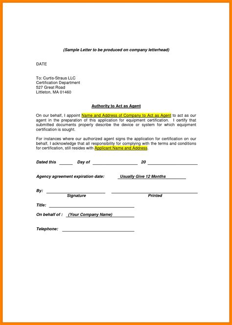 Agent Authorization Letter Examples Format Pdf
