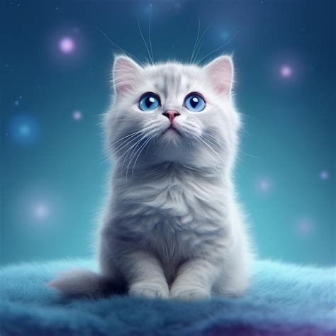 Un Gato Blanco Con Ojos Azules Se Sienta Sobre Una Manta Azul Foto