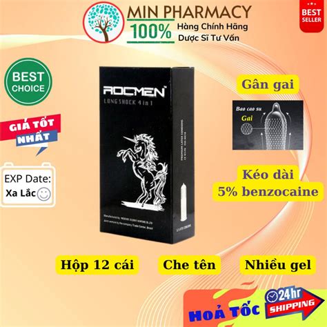 Bao cao su có gai cá ngựa đen Rocmen Long shock 4in1 Kéo dài thời gian