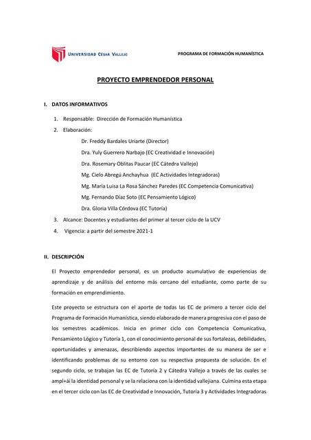Proyecto Emprendedor Personal Enith Yajahuanca Udocz