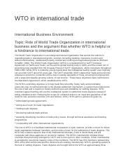 WTO In International Trade Docx WTO In International Trade