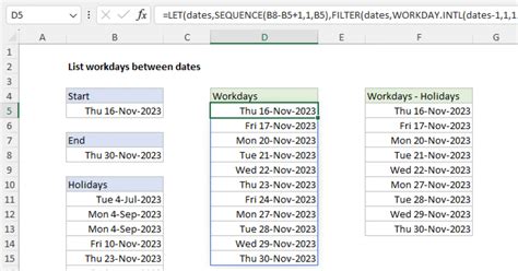 List Workdays Between Dates Excel Formula Exceljet