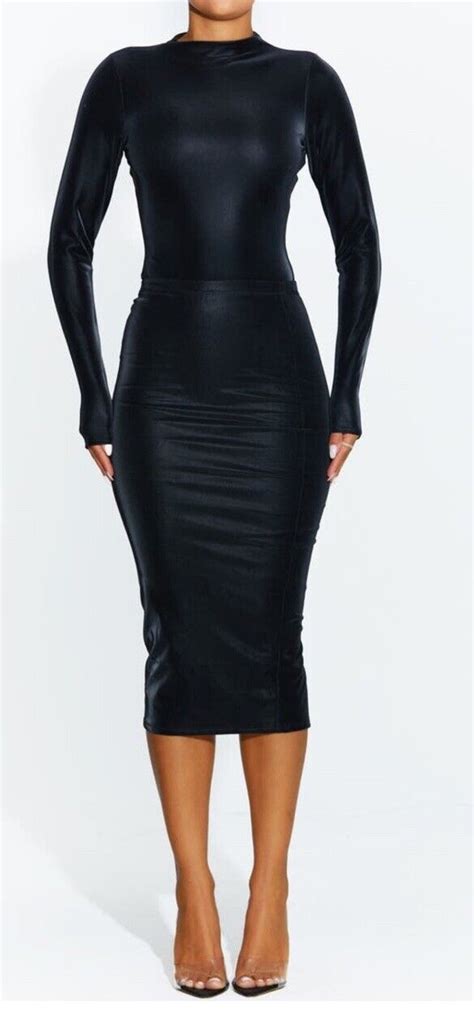 Naked Wardrobe Liquid Suede Funnel Neck Faux Leather Gem