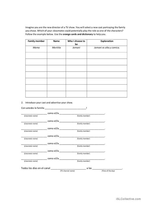 La familia Español ELE hojas de trabajo pdf doc