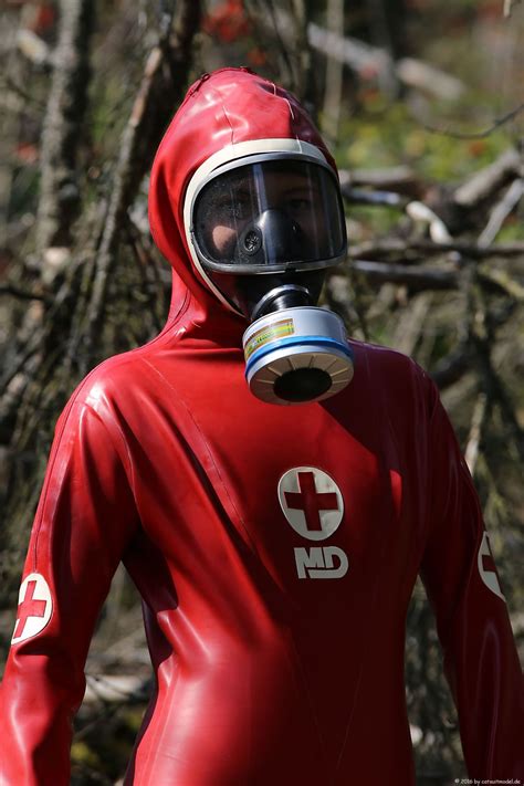Catsuit Gas Mask Girl Hazmat Suit Latex Wear Heavy Rubber Latex Girls Bdsm Diving Cool