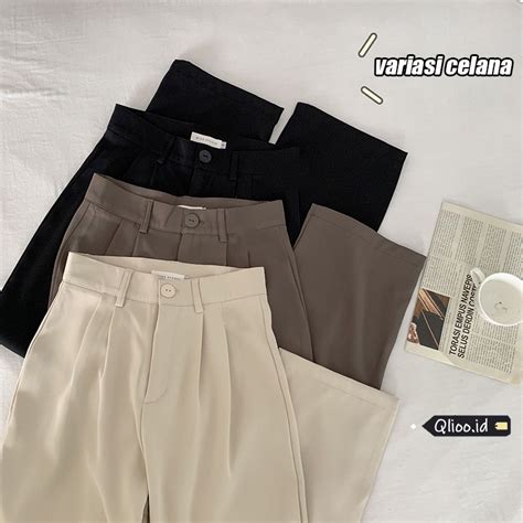 Jual Korean Style Celana Kulot Wanita Loose Highwaist Terbaru Hitam