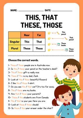 Use This Customizable This That These Those Grammar Worksheet