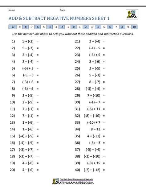 negative numbers worksheet teaching resources adding and subtracting negative numbers