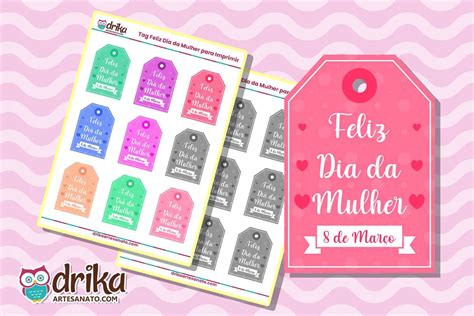 Tag Feliz Dia da Mulher para Imprimir em Tamanho Real Grátis