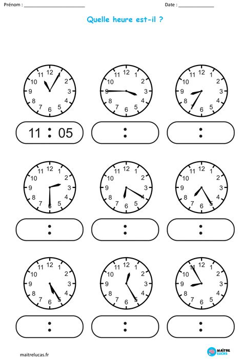 Fiches Exercices Lire L Heure En Exercices Pour Cp Ce Ce Ma Tre