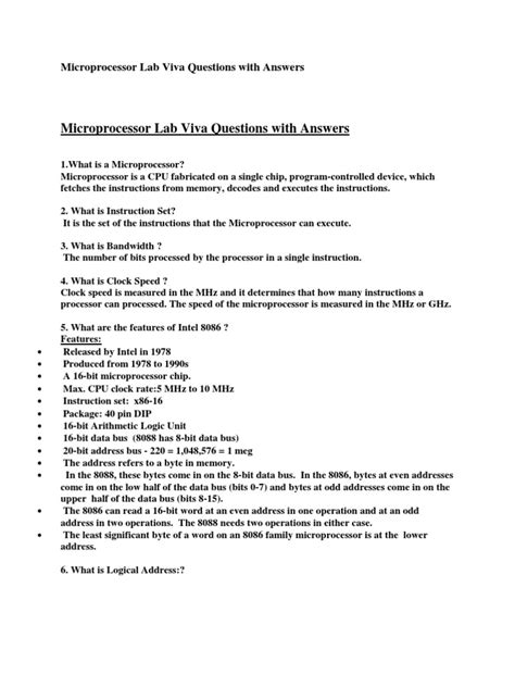 microprocessor lab viva questions with answerss instruction set central processing unit