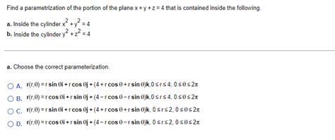 solved find a parametrization of the portion of the plane