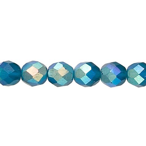 Bead Czech Fire Polished Glass Matte Blue Ab Mm Faceted Round Sold