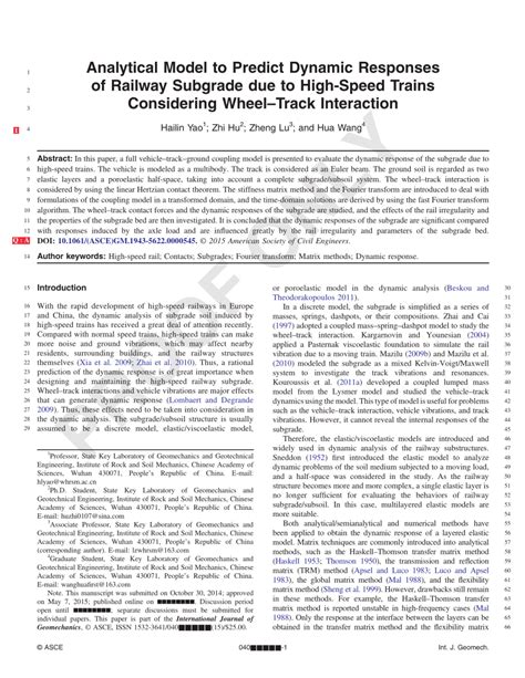 pdf analytical model to predict dynamic responses of railway subgrade due to high speed trains