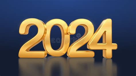 Happy New Year 2024 Golden 3D Numbers 2024 Isolated On Blue Background