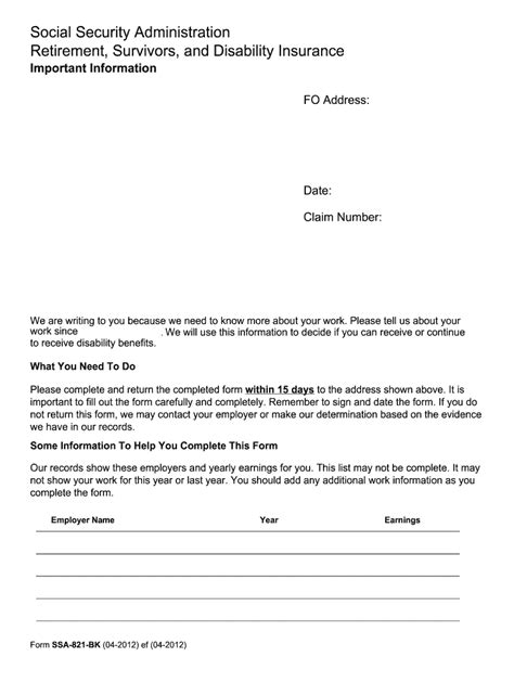 2012 Form SSA 821 BK Fill Online Printable Fillable Blank PdfFiller