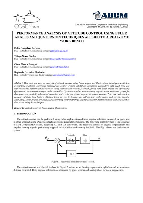 pdf performance analysis of attitude control using euler angles and quaternion techniques