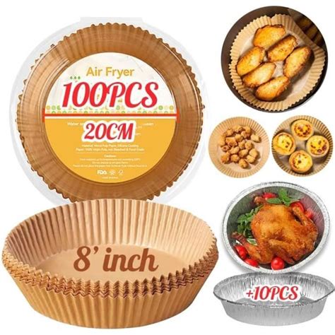 100 Pièces En Papier Four Pour Friteuse À Air Et 10 Bols En Aluminium