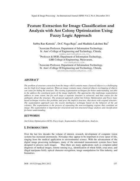 pdf feature extraction for image classification and analysis with ant colony optimization