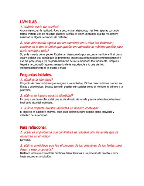 Diario de reflexion unidad 1 verdadero UVM ILAB 1 Dónde están tus