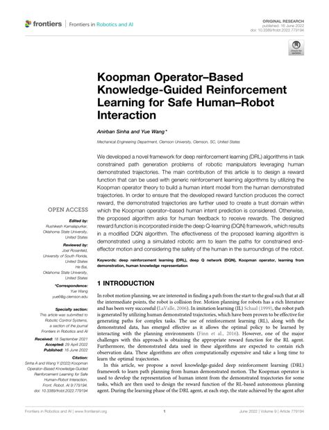 pdf koopman operator based knowledge guided reinforcement learning for safe human robot