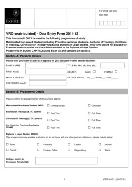 Fillable Online Weblearn Ox Ac Form GAO F1 Application Form For