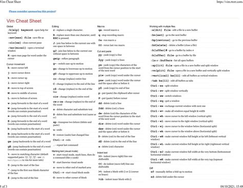 vim cheat sheet pdf