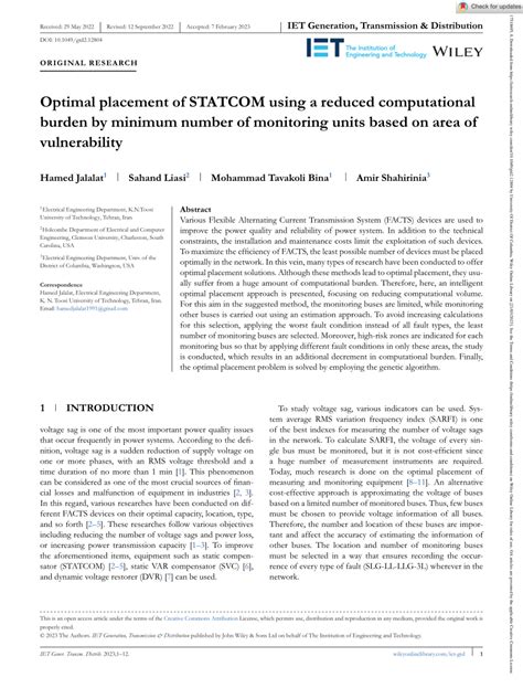 pdf optimal placement of statcom using a reduced computational burden by minimum number of