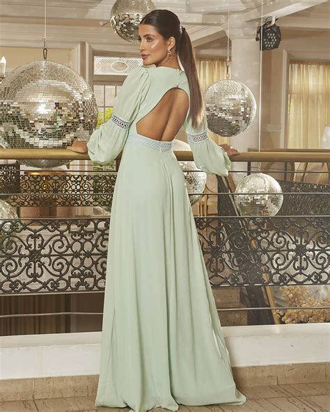 Vestido Longo Verde Menta Mangas