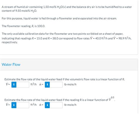 Solved A Stream Of Humid Air Containing 1 50 Mol H2O V And Chegg