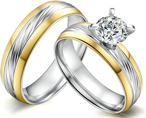 Daesar Anillo 1 Par Anillos Parejas Anillo Plata Oro Circonita Blanco