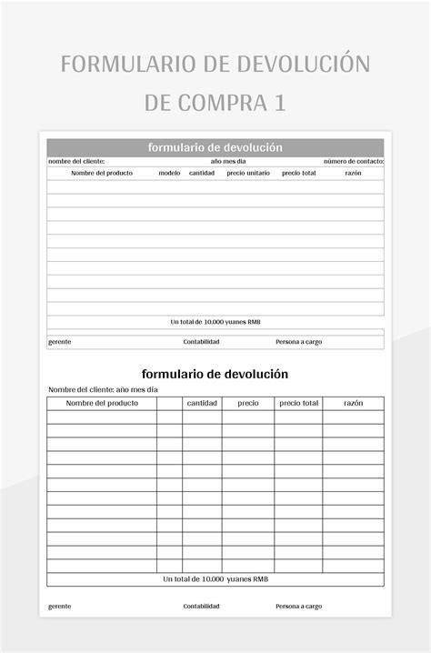 Plantilla de Formato Excel Formulario De Devolución De Compra 1 y Hoja