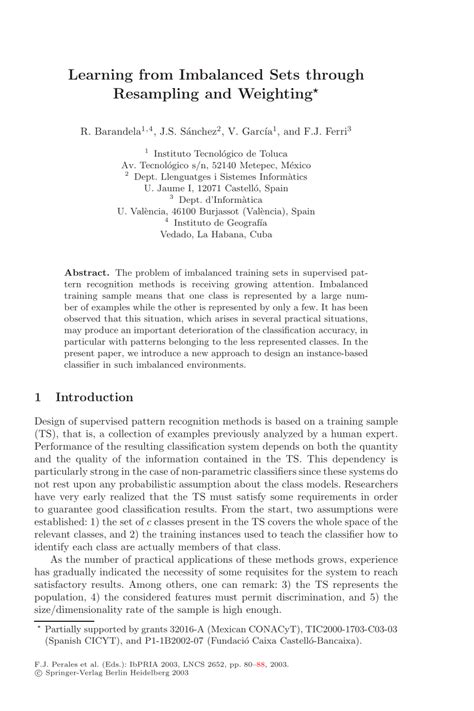 pdf learning from imbalanced sets through resampling and weighting