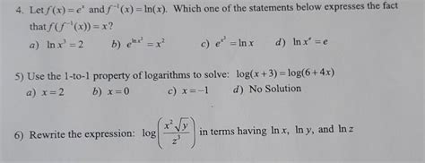 solved 4 let f x e and f x ln x which one of the