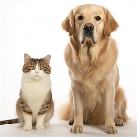Un perro y un gato están sentados juntos Foto Premium
