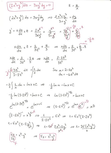 Solución del ejercicio 3 de ecuaciones diferenciales homogéneas