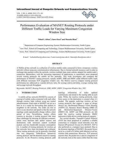 pdf performance evaluation of manet routing protocols under different traffic loads for