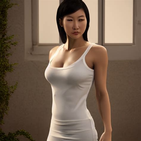 Krea Ai Muscular Oiled Woman Wearing White Ao Dai Fat Ul