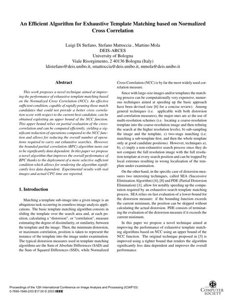 pdf an efficient algorithm for exhaustive template matching based on normalized cross correlation