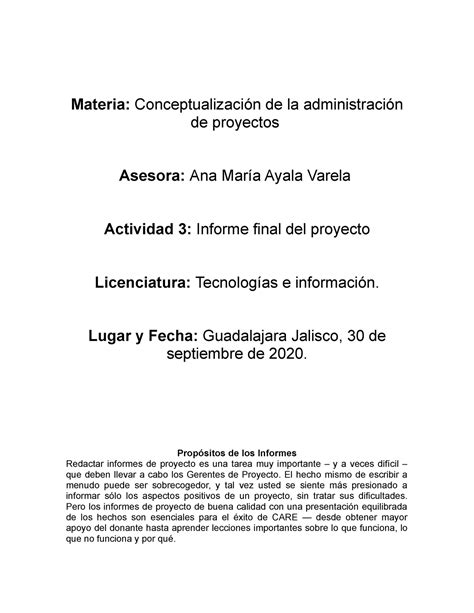 Actividad 3 Informe final del proyecto Materia Conceptualización de
