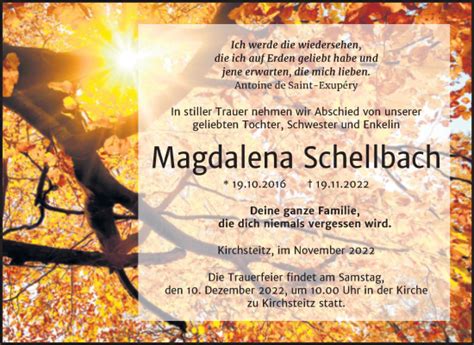 Traueranzeigen Von Magdalena Schellbach Abschied Nehmen De