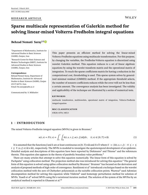 sparse multiscale representation of galerkin method for solving linear‐mixed volterra‐fredholm