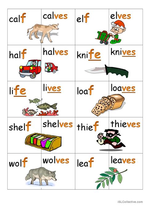 Plurals with f ff fe vocabulary flas Español ELE hojas de trabajo pdf