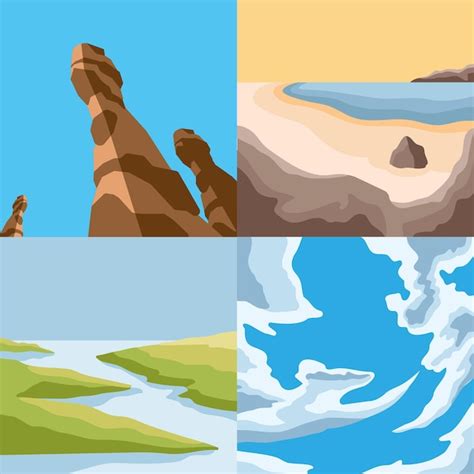 Premium Vector Four Nature Landscapes Set Scenes