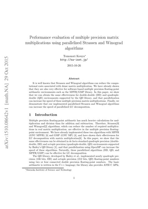 pdf performance evaluation of multiple precision matrix multiplications using parallelized